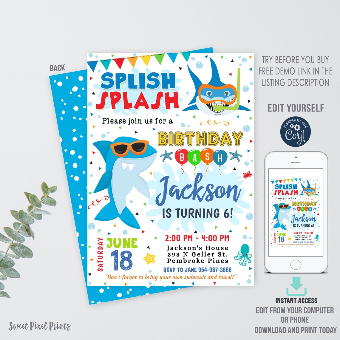 Splish Splash Birthday Invitation EDITABLE Splish Splash | Etsy