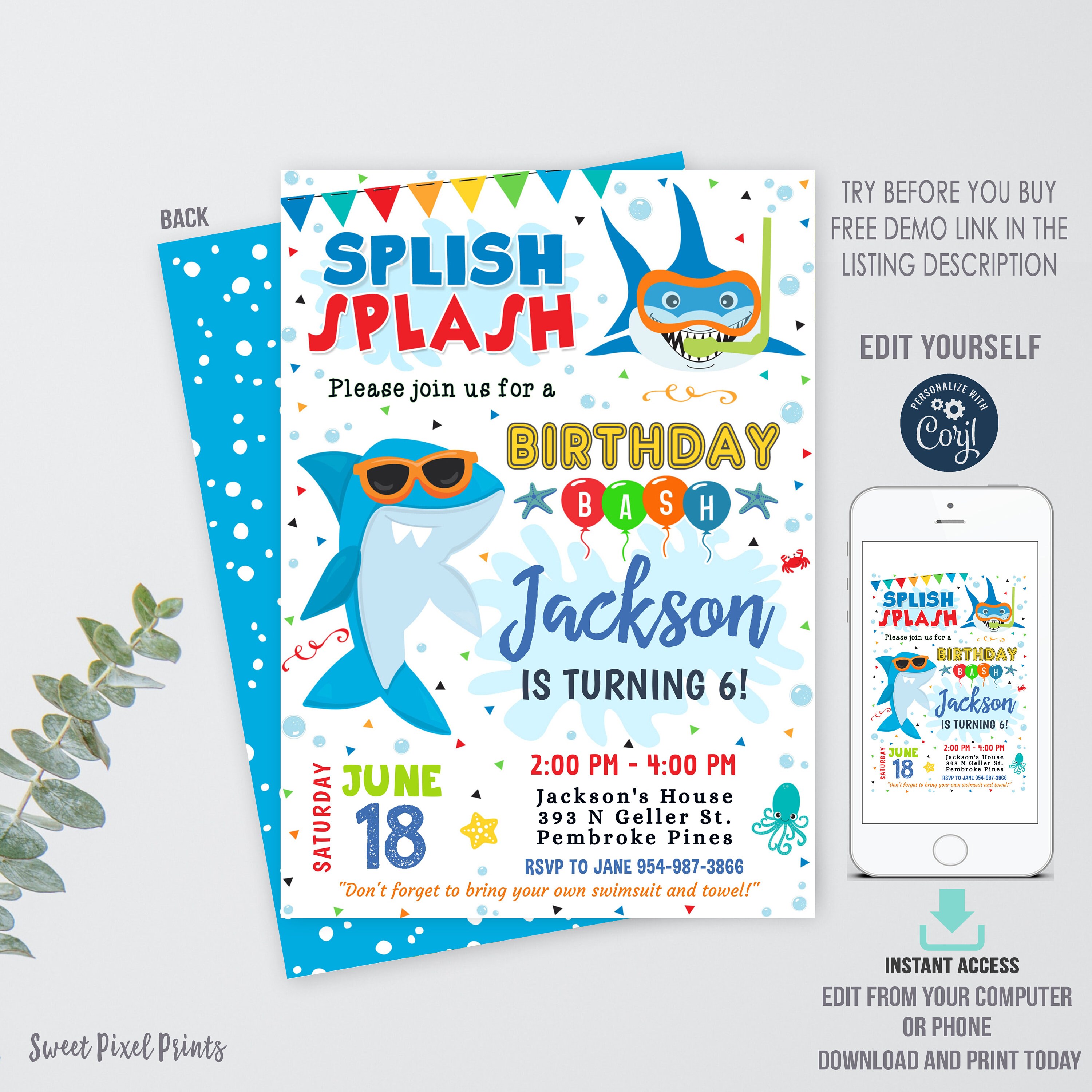Splish Splash Birthday Invitation EDITABLE Splish Splash - Etsy