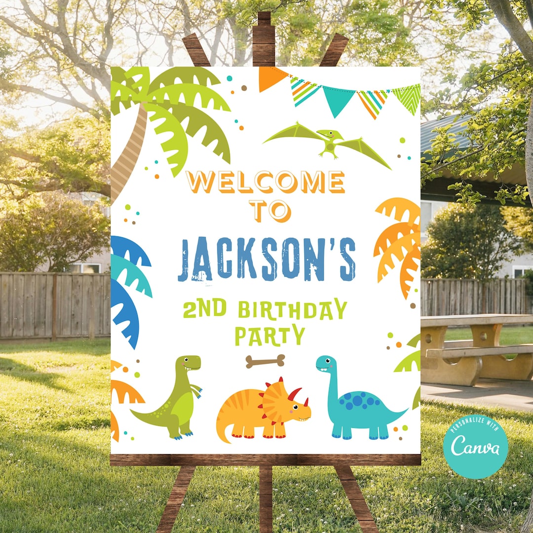 Dinosaur Birthday Welcome Sign, Editable Dino Theme Party Sign ...