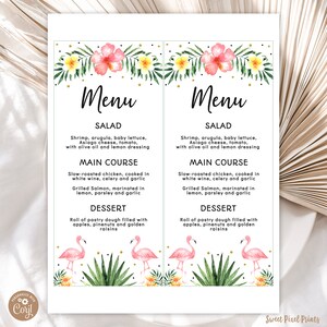 Flamingo Menu Template, EDITABLE Tropical Menu, Hawaiian Wedding Menu ...