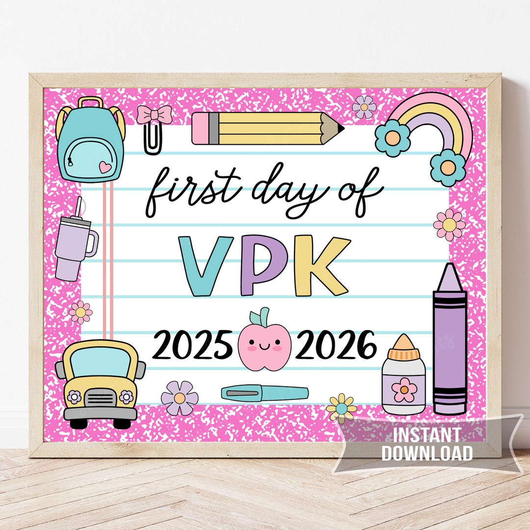 First Day of VPK Sign, 1st Day of School Photo Prop, Vpk Chalkboard ...