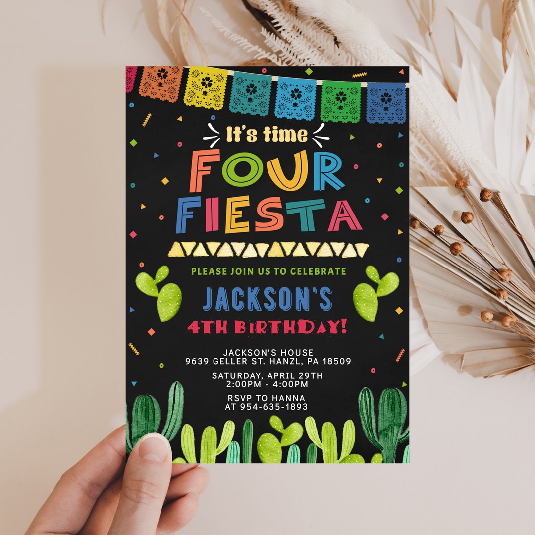 Fiesta Birthday Invitation, EDITABLE Fiesta 4th Birthday Invitation ...
