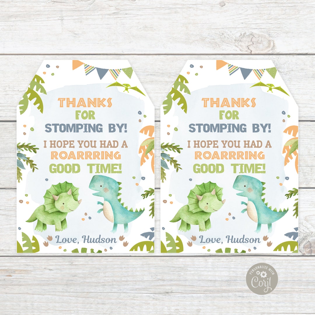 Dinosaur Favor Tags, EDITABLE Dinosaur Thank You Tags, Party Gift Tags ...