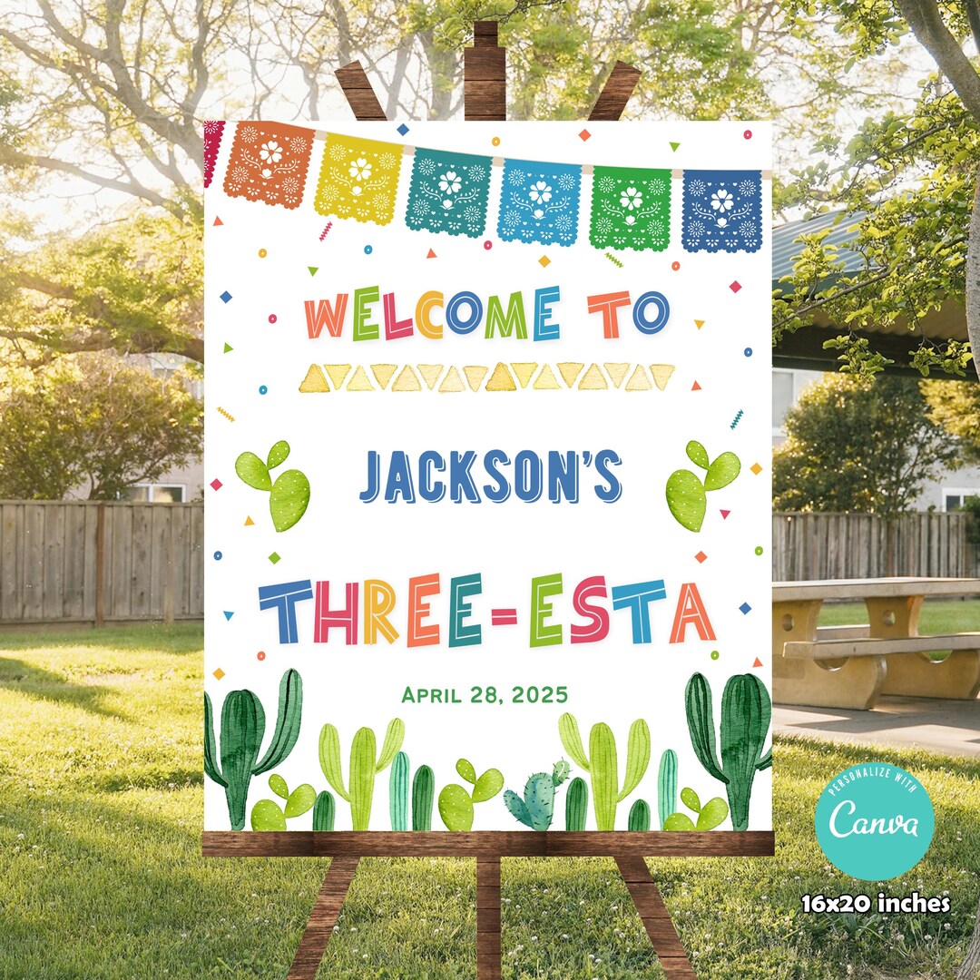 Three Esta Welcome Sign, EDITABLE Mexican Birthday Welcome Sign, Fiesta ...