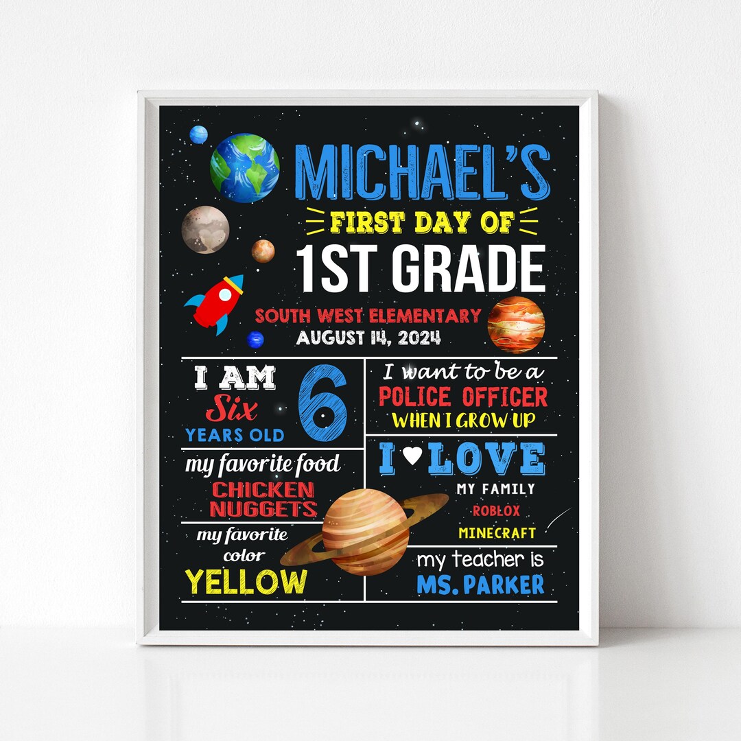 Space First Day of School Sign, PRINTABLE First Day of First Grade Sign ...