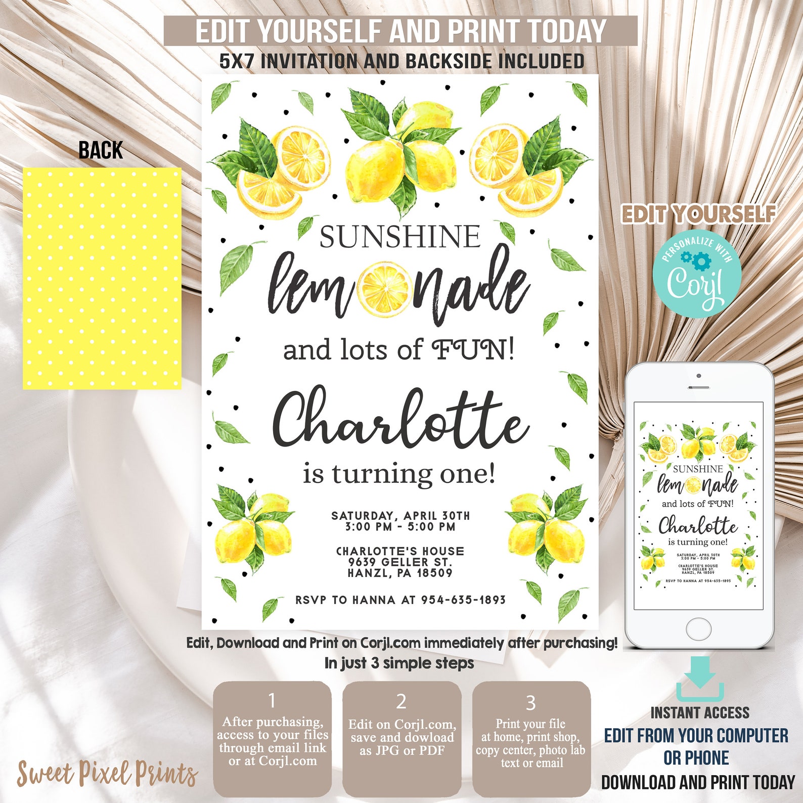 Lemon Birthday Invitation EDITABLE Lemon Birthday Invitation | Etsy