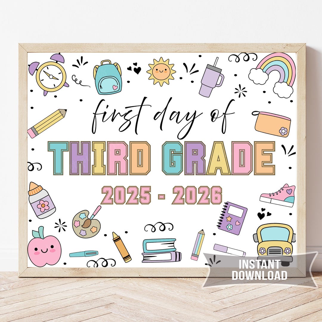 First Day of 3rd Grade Sign, 1st Day of School Photo Prop, Third Grade ...