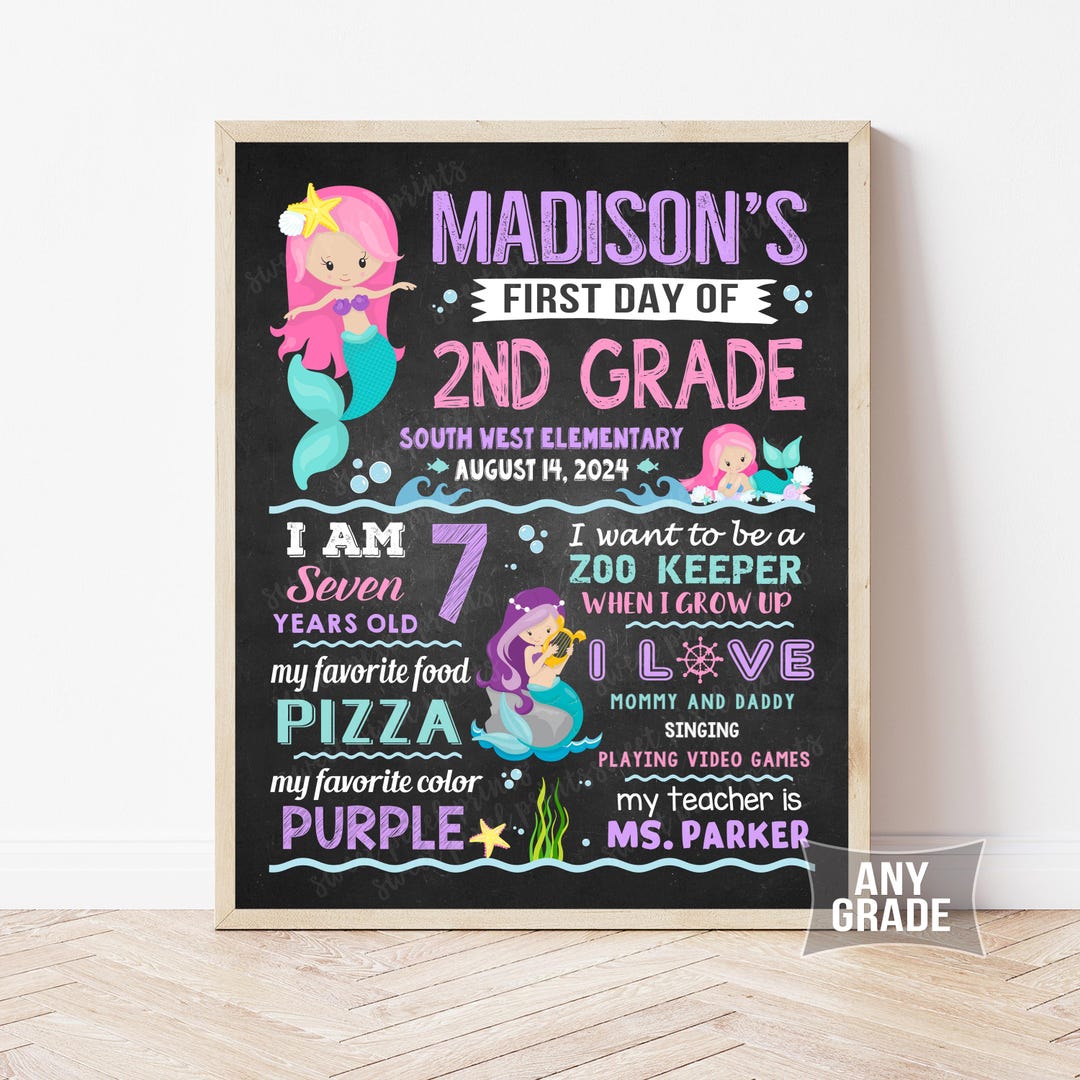 Mermaid First Day of School Sign, First Day of Second Grade Sign, First ...
