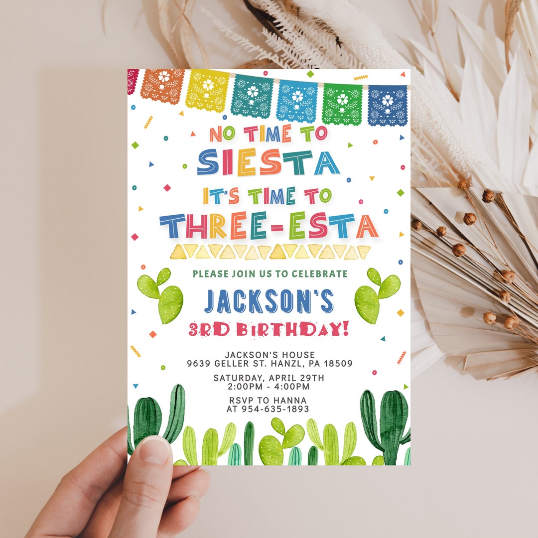Three Esta Birthday Invitation EDITABLE Fiesta Birthday Invitation No ...