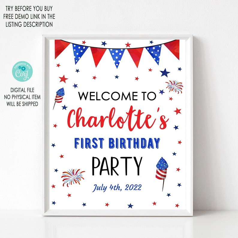 4th of July Welcome Sign EDITABLE Birthday Welcome Sign 4th | Etsy