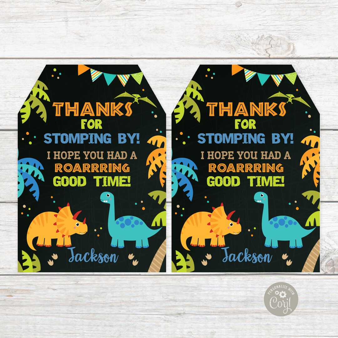Dinosaur Favor Tags, EDITABLE Dinosaur Thank You Tags, Dinosaur Party ...