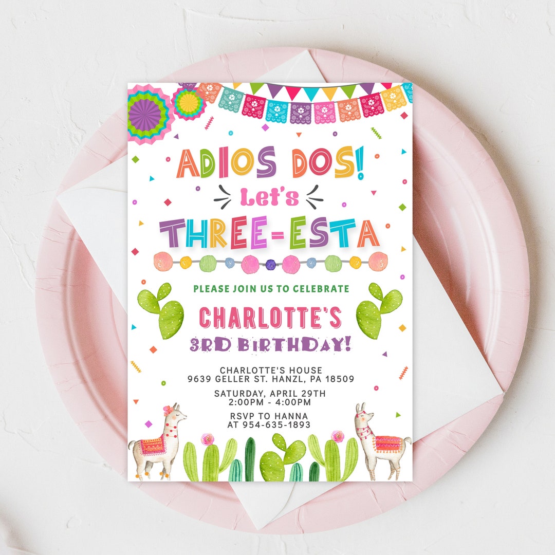 Fiesta Birthday Invitation, EDITABLE Three-esta Birthday Invitation ...