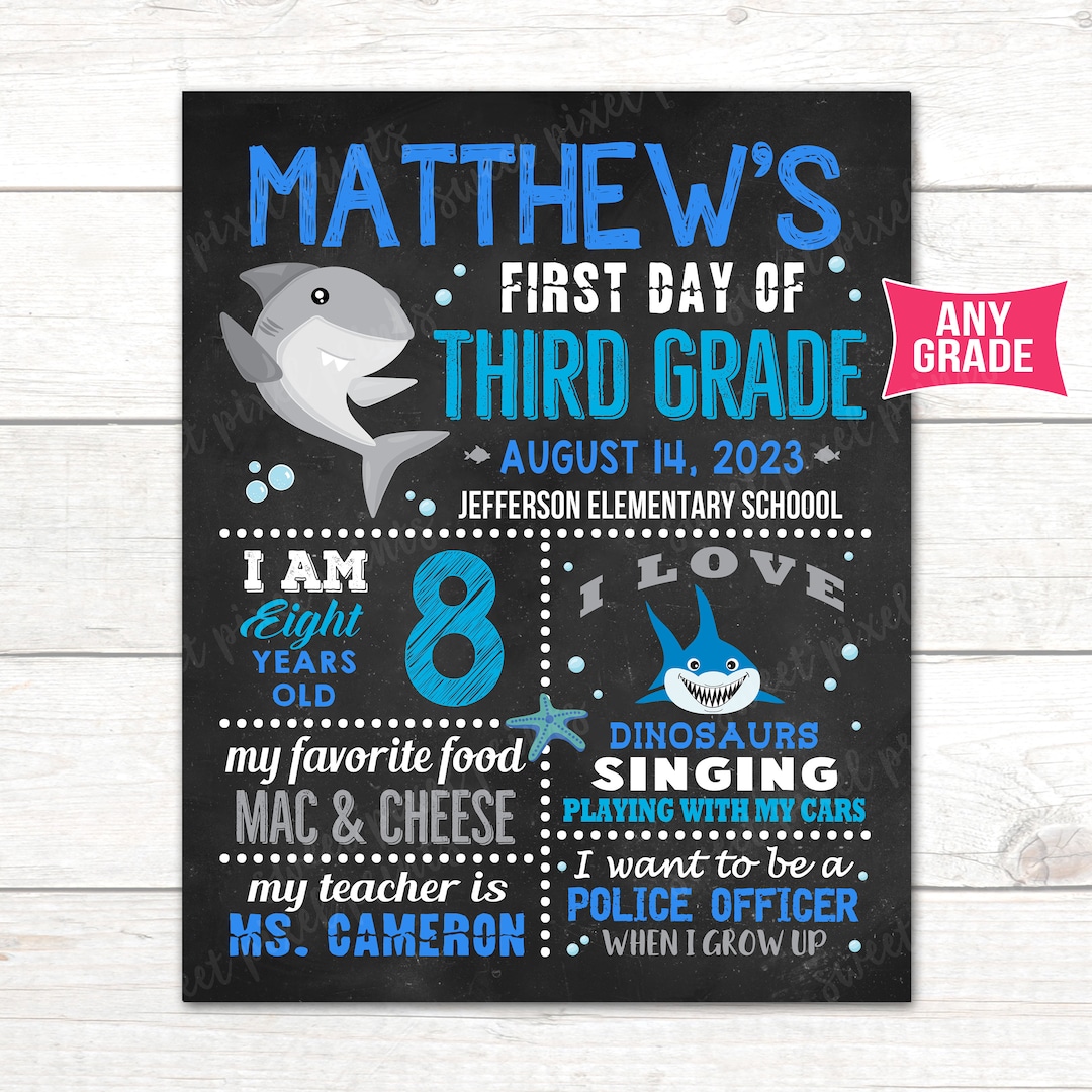 Shark First Day of School Sign PRINTABLE First Day of Third - Etsy