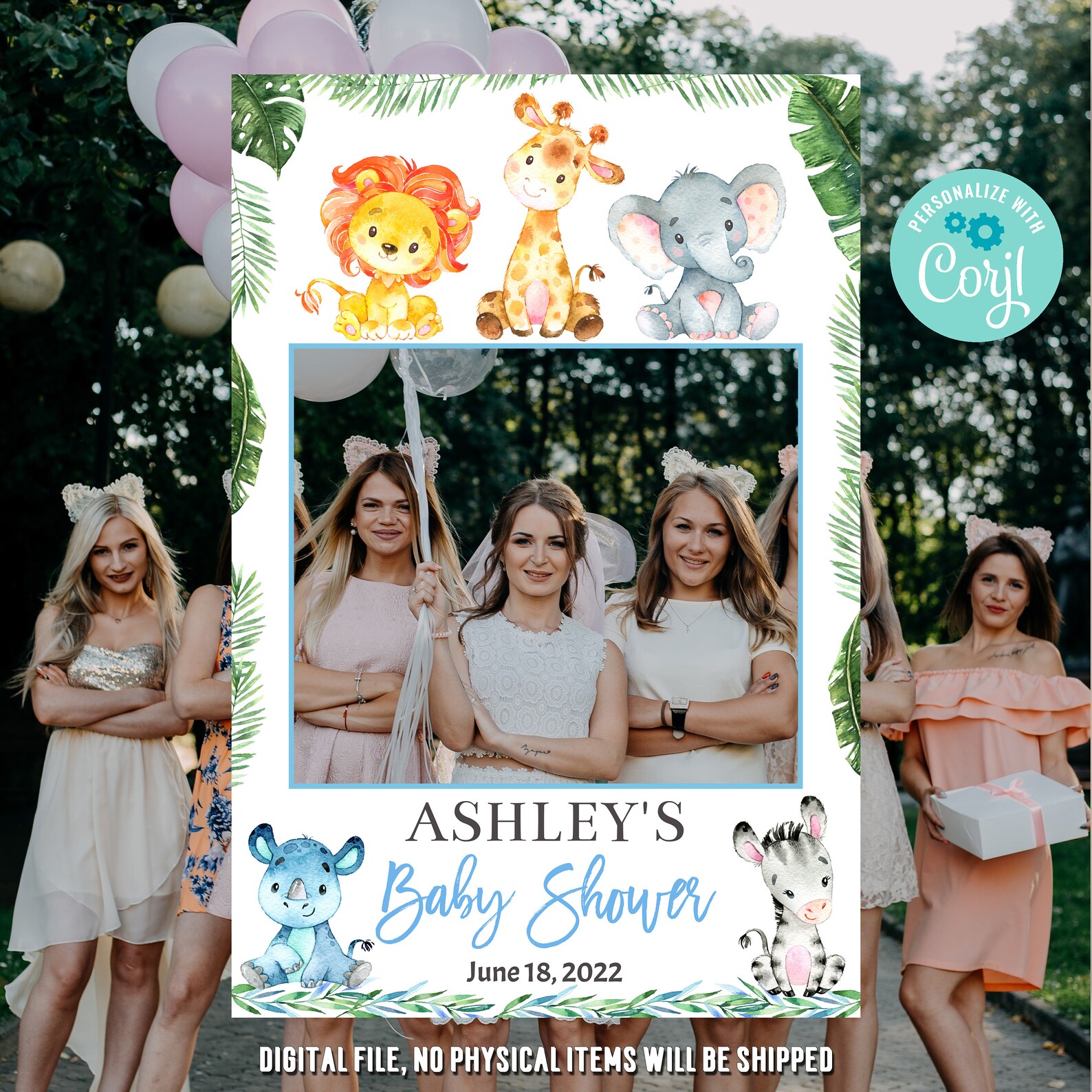 Safari Photo Booth Prop EDITABLE Safari Selfie Frame Jungle - Etsy