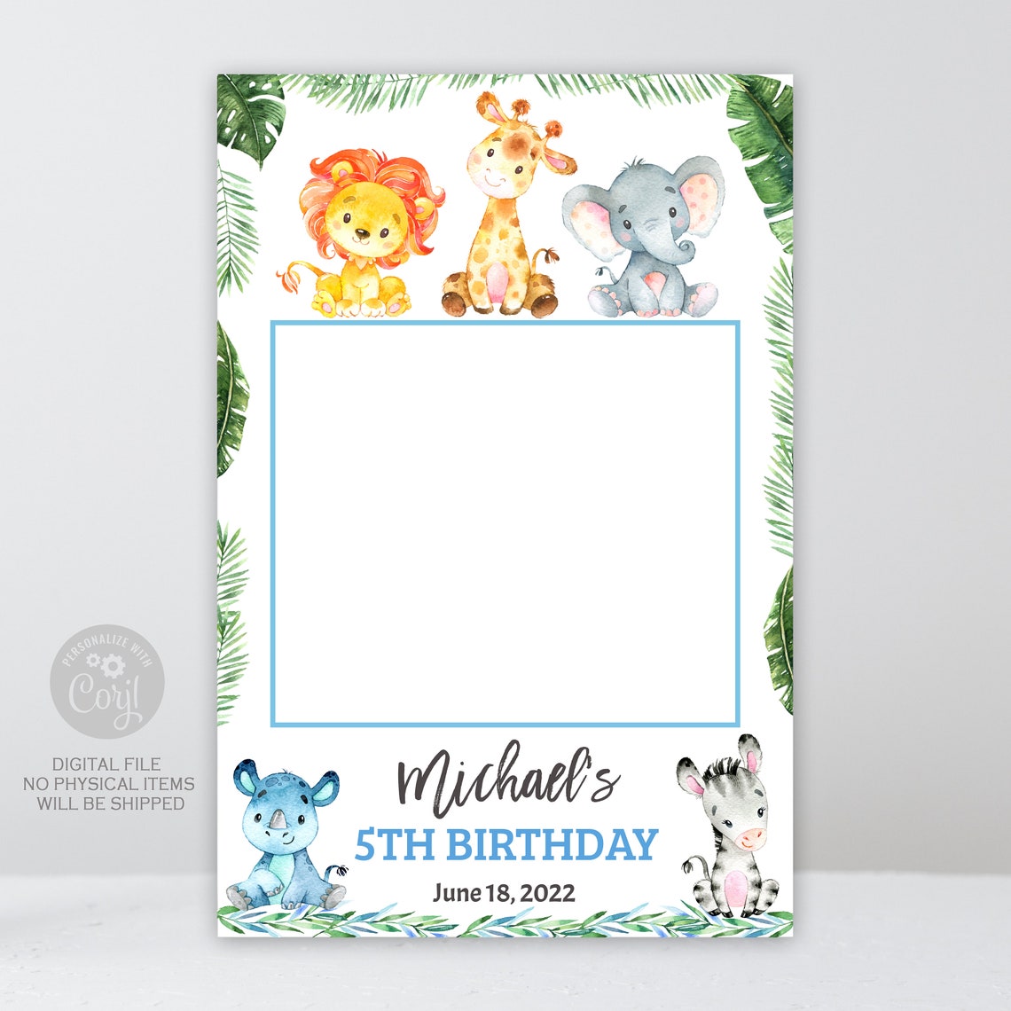 Safari Photo Booth Prop EDITABLE Safari Selfie Frame Jungle - Etsy
