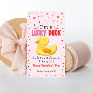 Lucky Duck Valentines Favor Tags, EDITABLE Yellow Duck Favor Tags ...