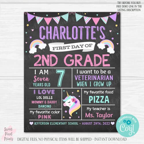 Editable Pink First Day of School Chalkboard Sign Reusable - Etsy