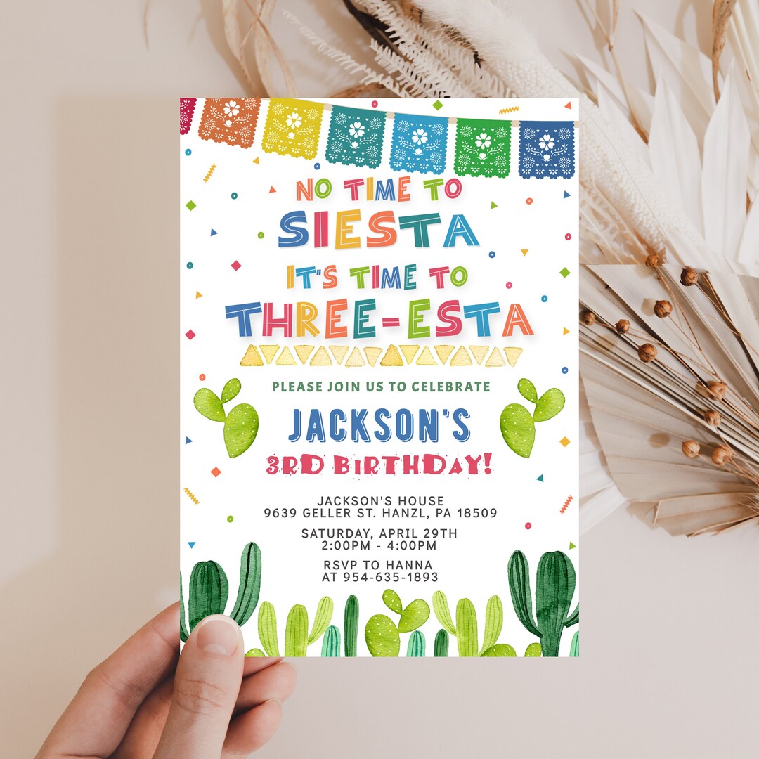 Three Esta Birthday Invitation EDITABLE Fiesta Birthday - Etsy