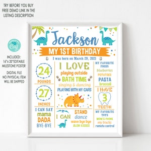 Dinosaur Birthday Chalkboard Sign, EDITABLE Milestone Birthday Poster ...