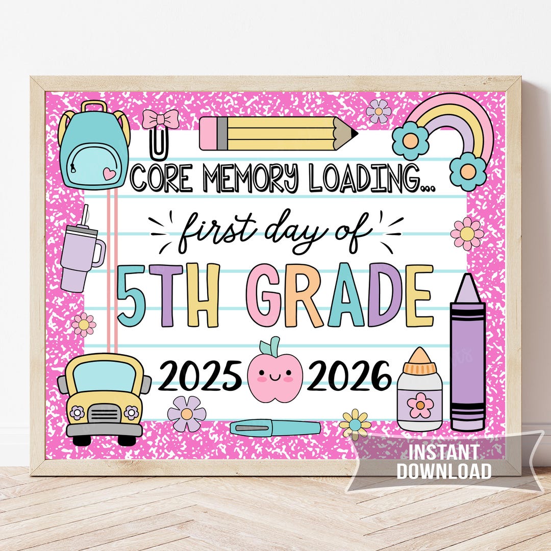 First Day of 5th Grade Sign, 1st Day of School Photo Prop, Fifth Grade ...