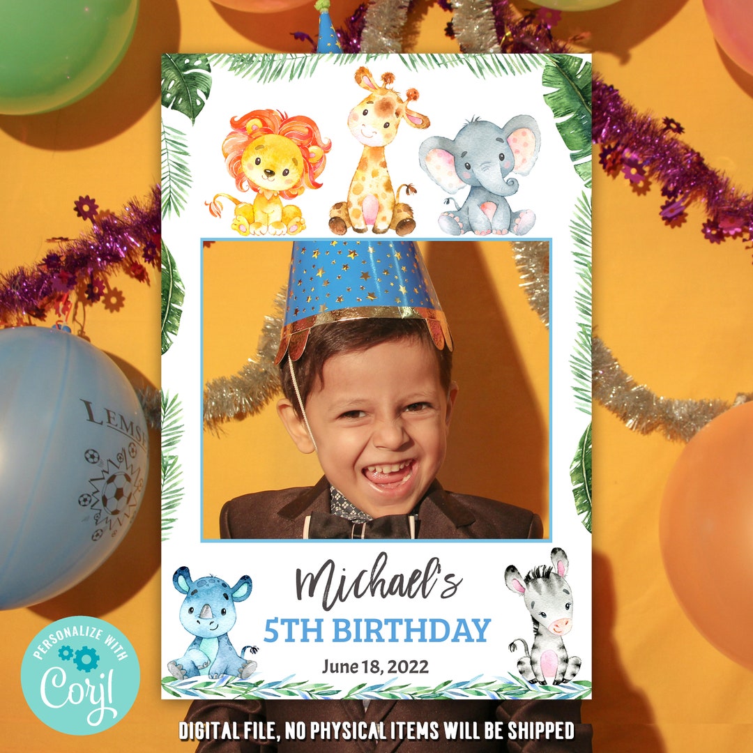 Safari Photo Booth Prop, EDITABLE Safari Selfie Frame, Jungle Photo ...