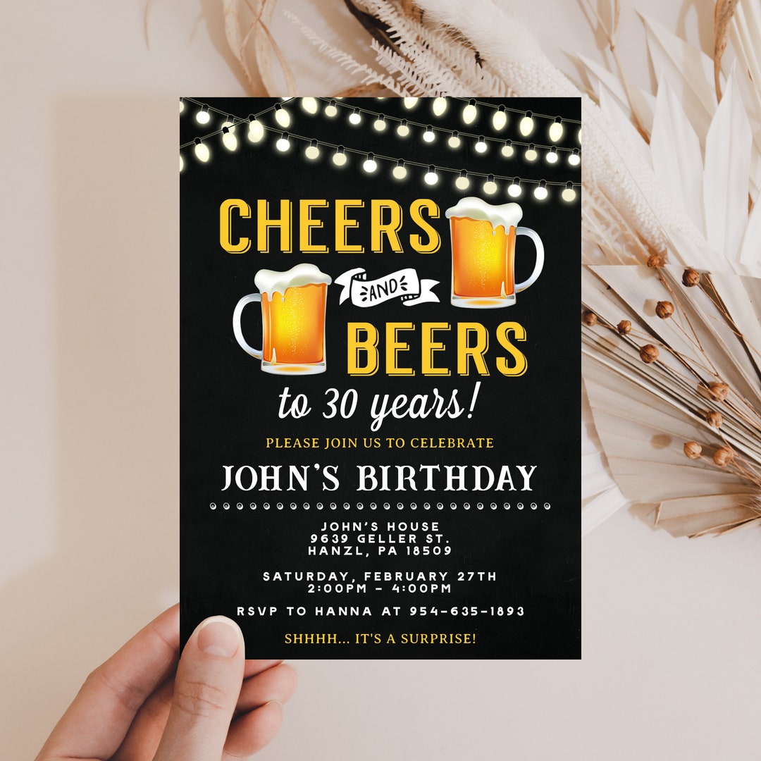 Cheers And Beers Birthday Invitation Editable Cheers And Beers To 30
