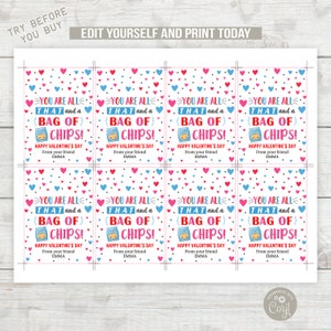 Valentine Chips Tag EDITABLE Valentine's Day Gift Tag - Etsy