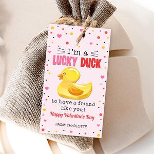 Lucky Duck Valentines Favor Tags, EDITABLE Yellow Duck Favor Tags ...