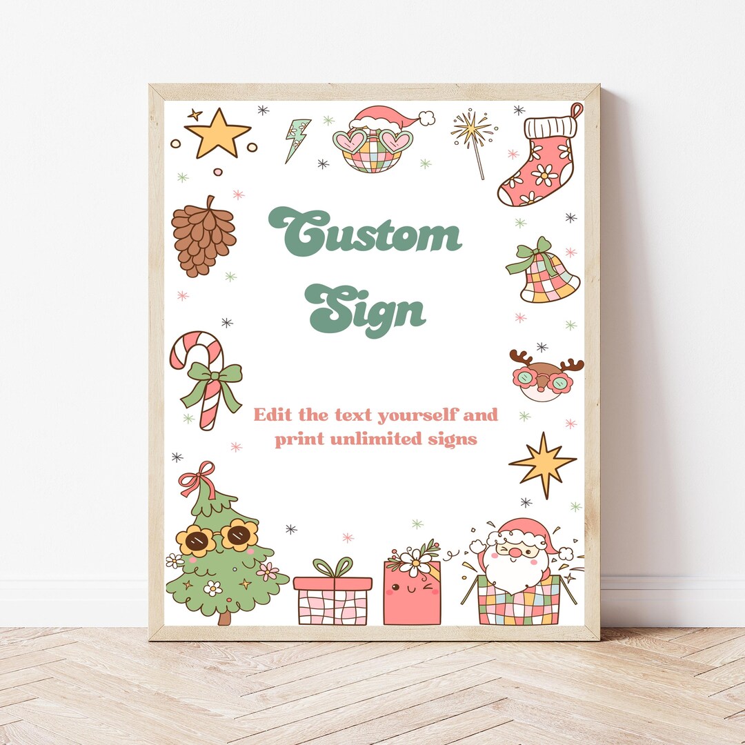 Custom Christmas Party Printable Sign | Retro Santa Holiday Dinner ...