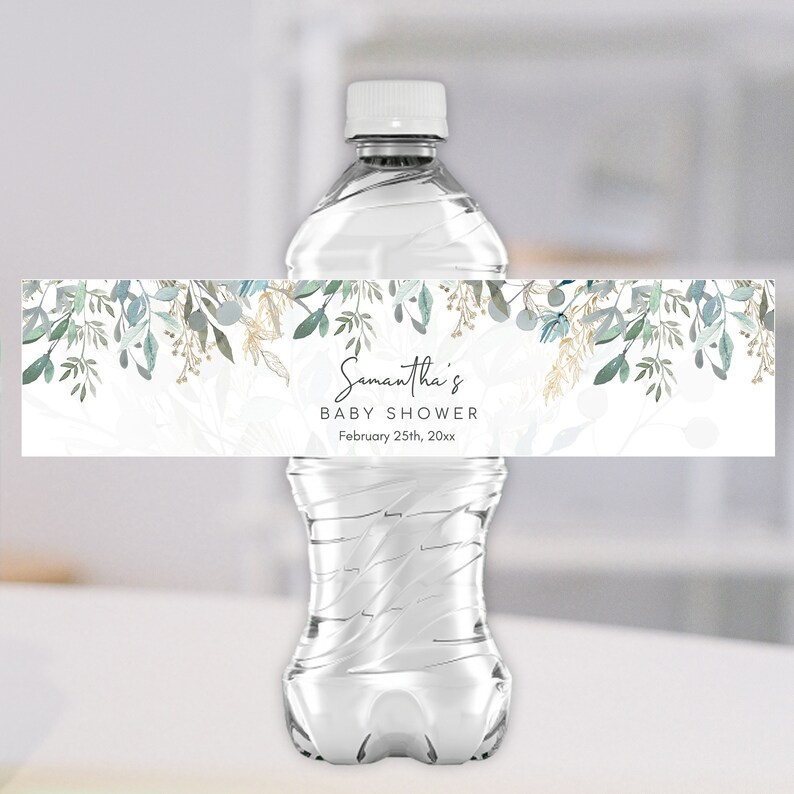 Greenery Water Bottle Labels EDITABLE Greenery Baby Shower - Etsy