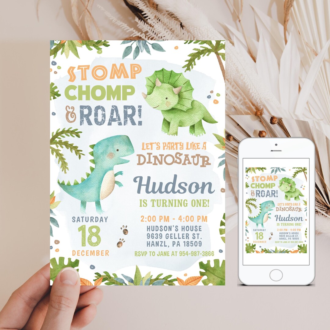 Editable Dinosaur Birthday Invitation Dino Party Invite Template Custom ...