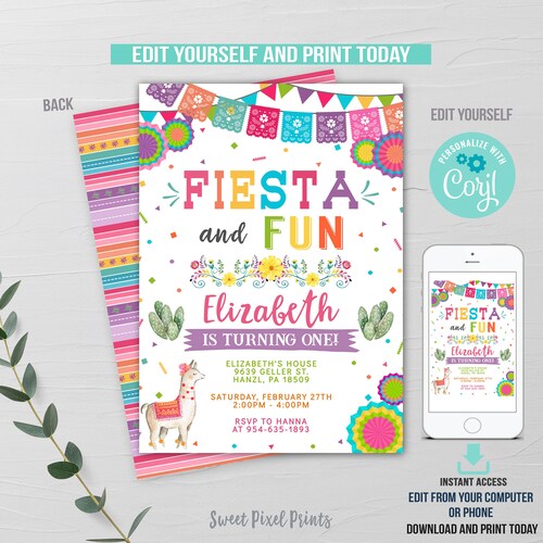 Editable Fiesta and Fun Birthday Invitation Boy First Fiesta - Etsy