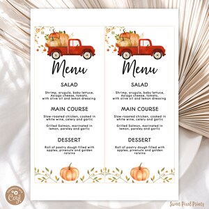 Red Truck Menu Template EDITABLE Menu Pumpkin Printable - Etsy