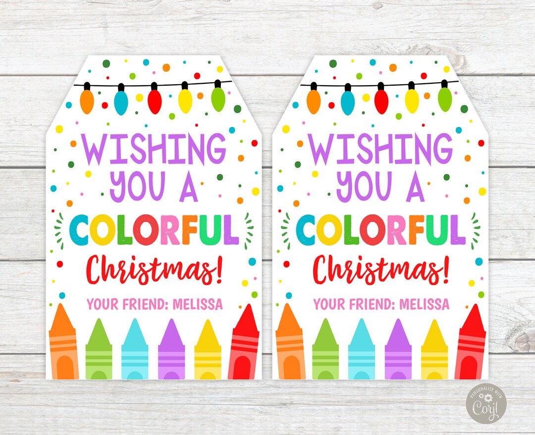 Wishing You a Colorful Christmas Gift Tag EDITABLE Crayon Gift - Etsy