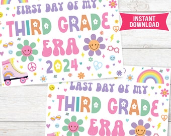 FIRST Day of Third 3rd Grade Sign HELLO Elementary 3 Girl Rainbow Cute ...