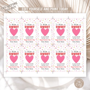 How Sweet It is to Work With You Valentines Favor Tags, EDITABLE Co ...