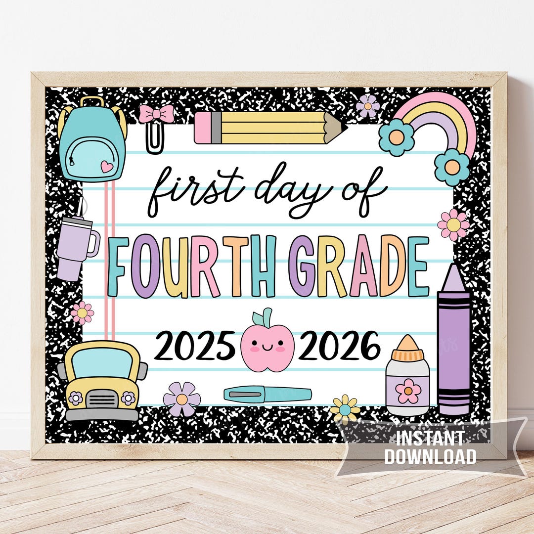 First Day of 4th Grade Sign, 1st Day of School Photo Prop, Fourth Grade ...