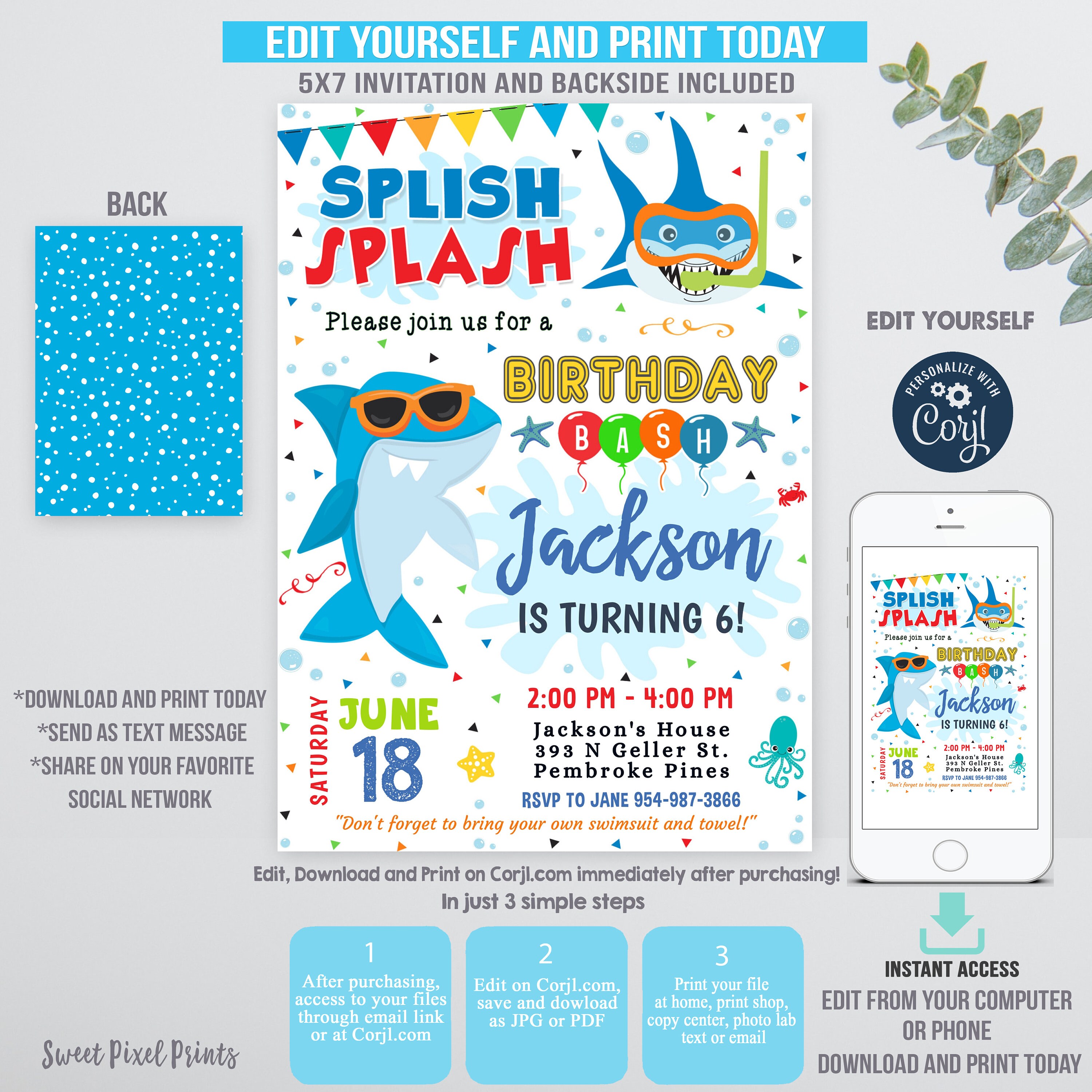 Splish Splash Birthday Invitation EDITABLE Splish Splash - Etsy
