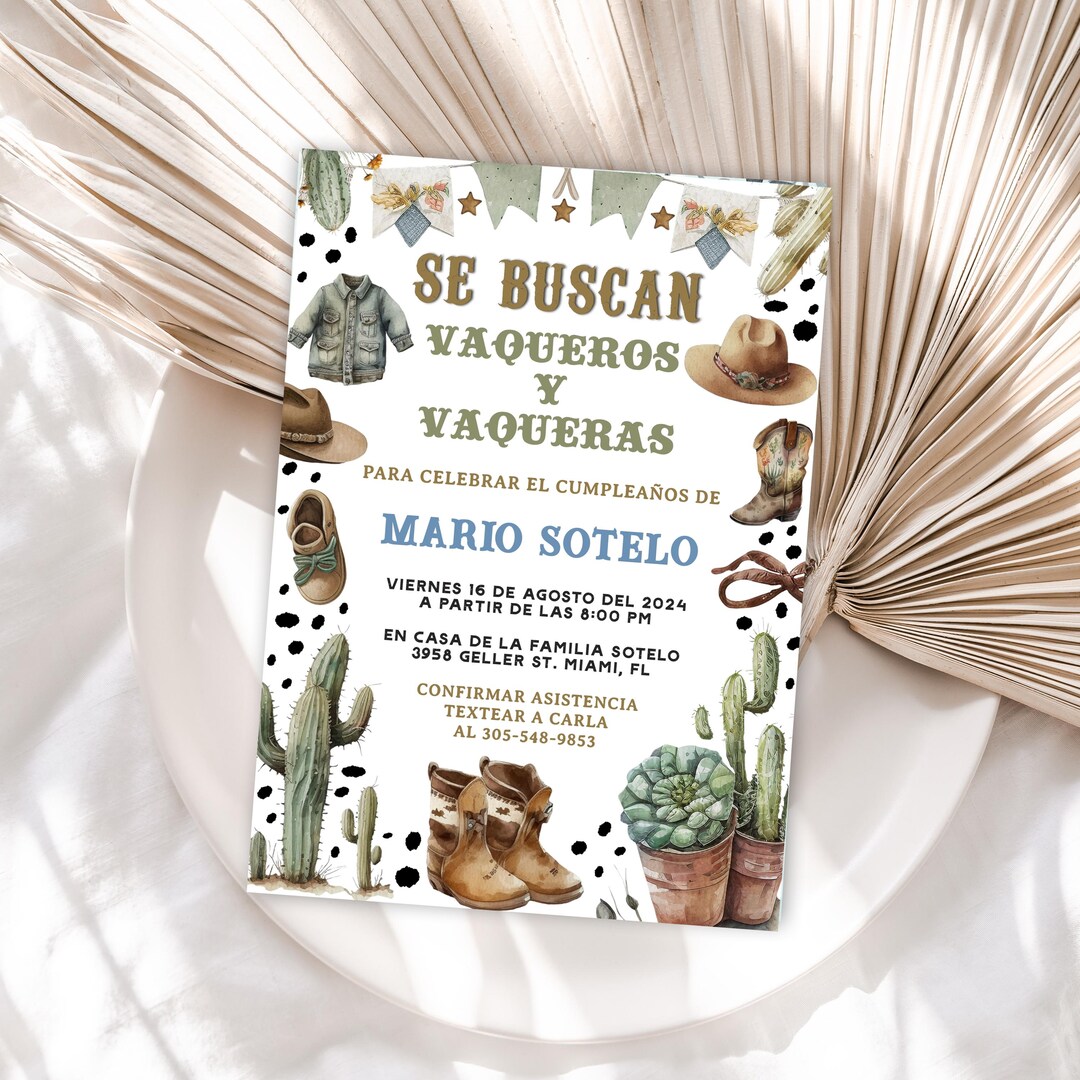 Editable Cowboy Birthday Invitation, Spanish Western Party Invite, Beer ...