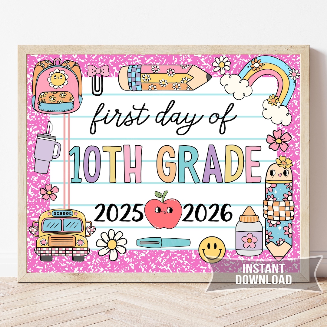 First Day of 10th Grade Sign, 1st Day of School Photo Prop, Tenth Grade ...