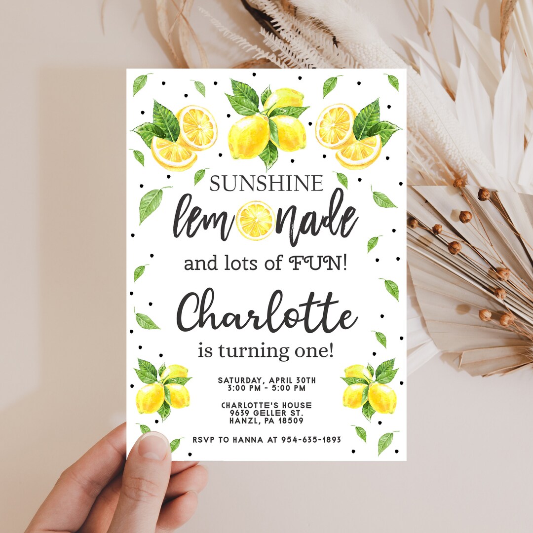 Lemon Birthday Invitation, EDITABLE Lemon Birthday Invitation, Sunshine ...