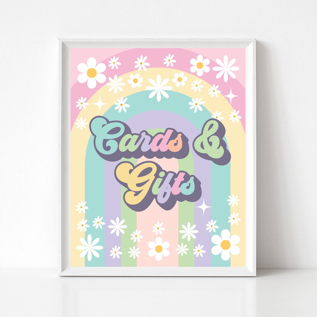 Cards and Gifts Sign Groovy Printable Birthday Sign Retro Baby Shower ...