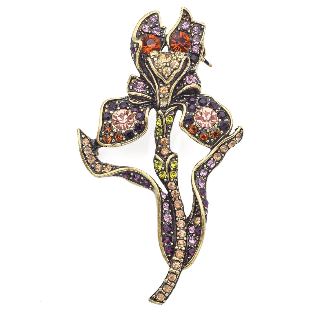 Vintage Heidi Daus Collection GP Multi-color Rhinestone Lily Brooch Pin ...