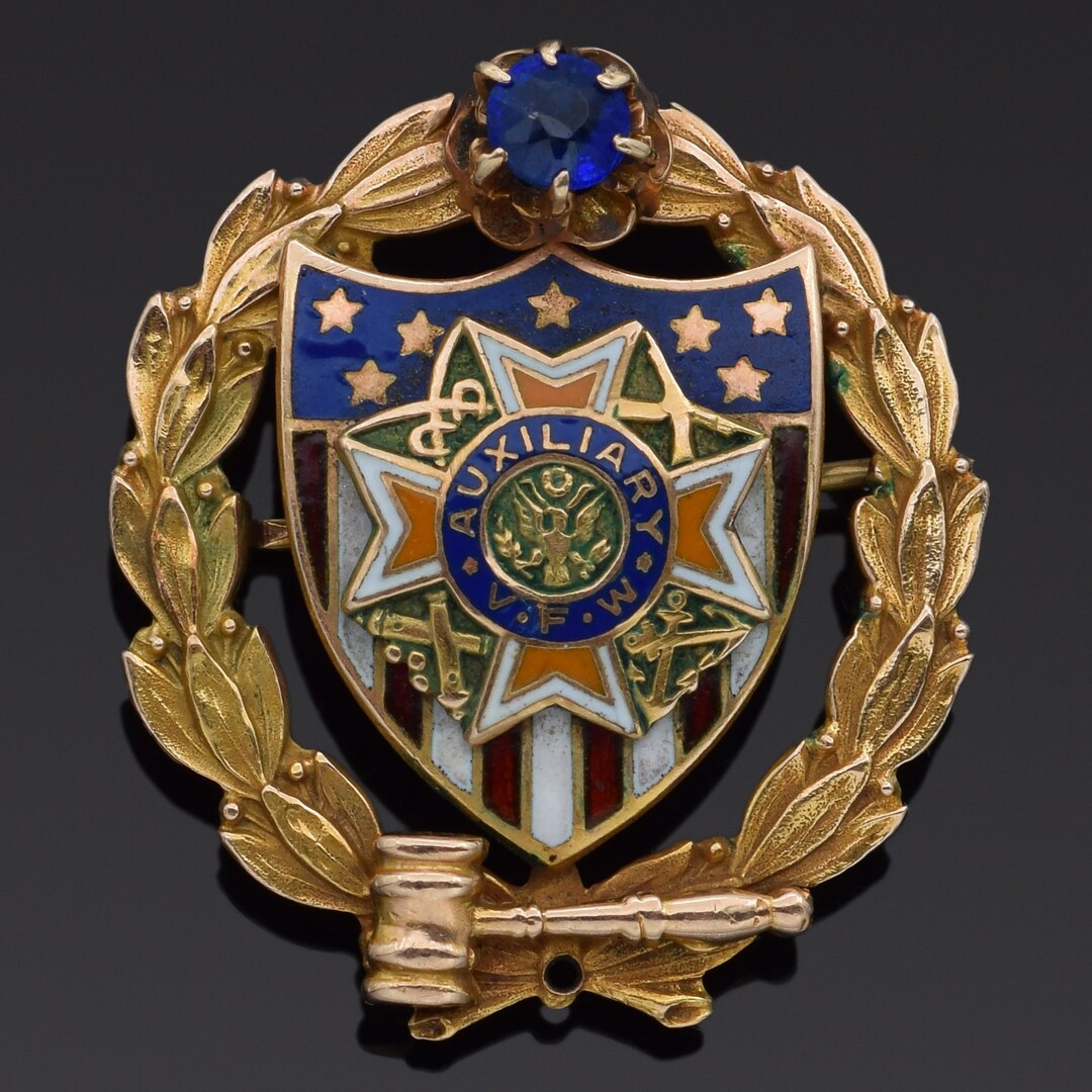 Vintage 1954 10K Gold Blue Paste Enamel Auxiliary VFW President's Gavel ...