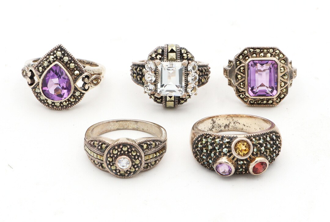 Lot of 5 Vintage Judith Jack Sterling Silver Multi-stone Rings Size 6. ...