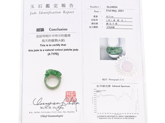 Grade A Translucent Green Jade Carved Saddle Band Rin… - Gem