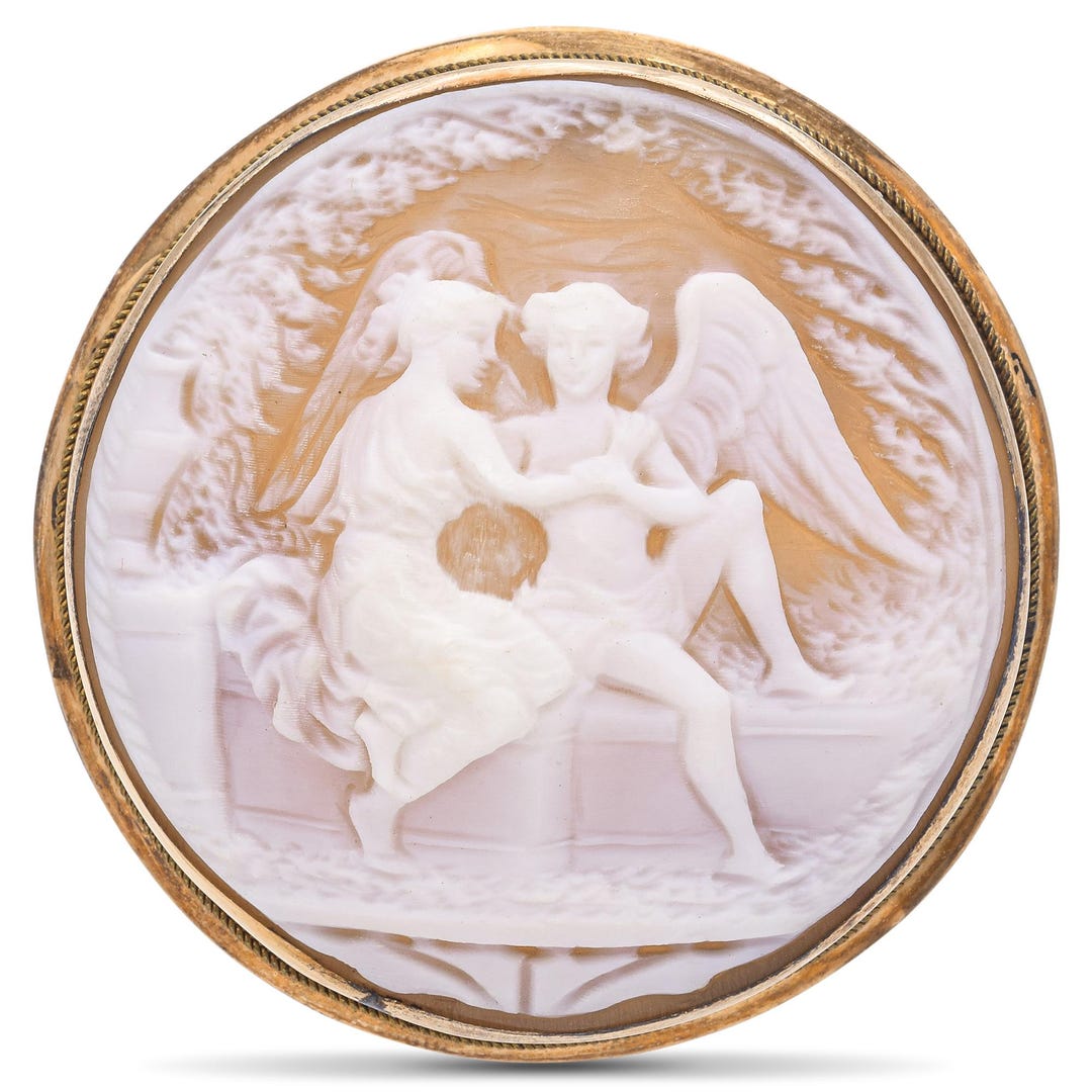 Antique Yellow Gold Cameo Psyche & Eros Brooch Pendant - Etsy