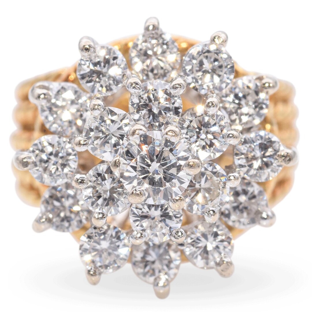 Vintage 17k Yellow Gold Diamond Cluster Cocktail Ring - Etsy