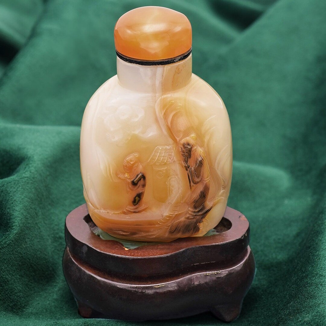 Antique Chinese Jade People & Landscape Carved Snuff Bottle 130 Grams ...