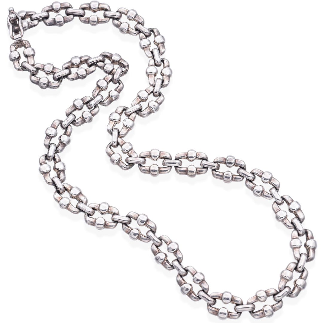 Vintage Sterling Silver Rectangle Link Chain Necklace - Etsy